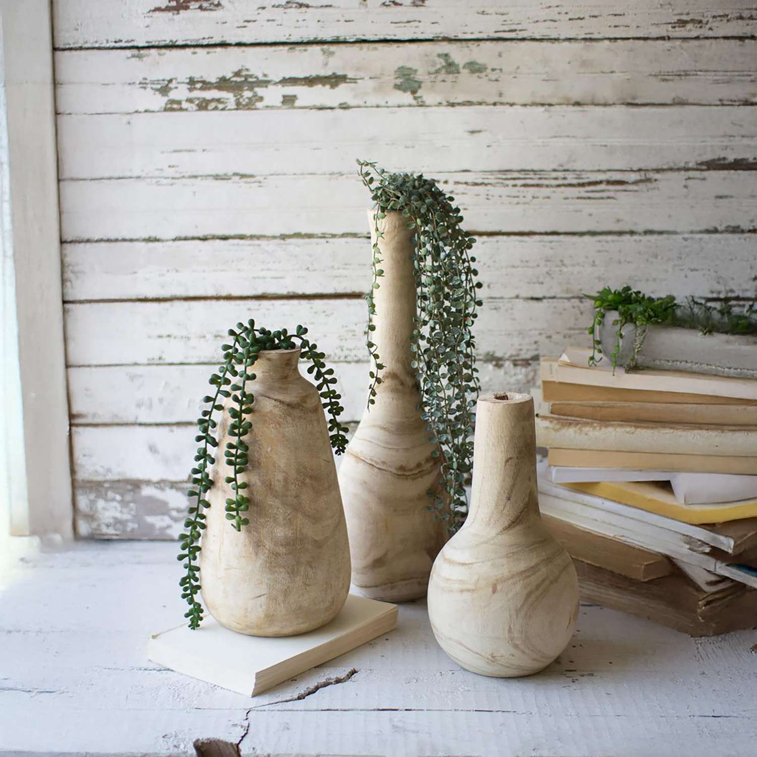 Hand-Carved Tall Wooden Vases - Rita's Furniture & Decor | Owenton, KY