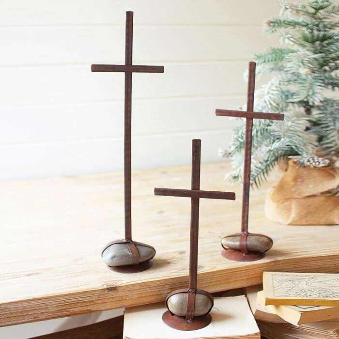3 Scrap Metal Crosses, Caged Rock Bases - Rita's Furniture & Decor ...